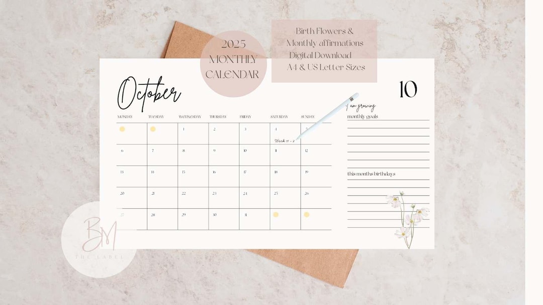 2025 Birthflower & Affirmation Calendar – Monthly Printable Digital ...