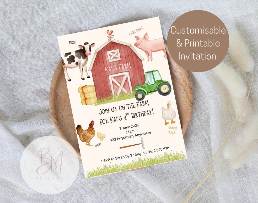 Farm Birthday Invitation | Printable Farmyard Party Invite | Editable ...