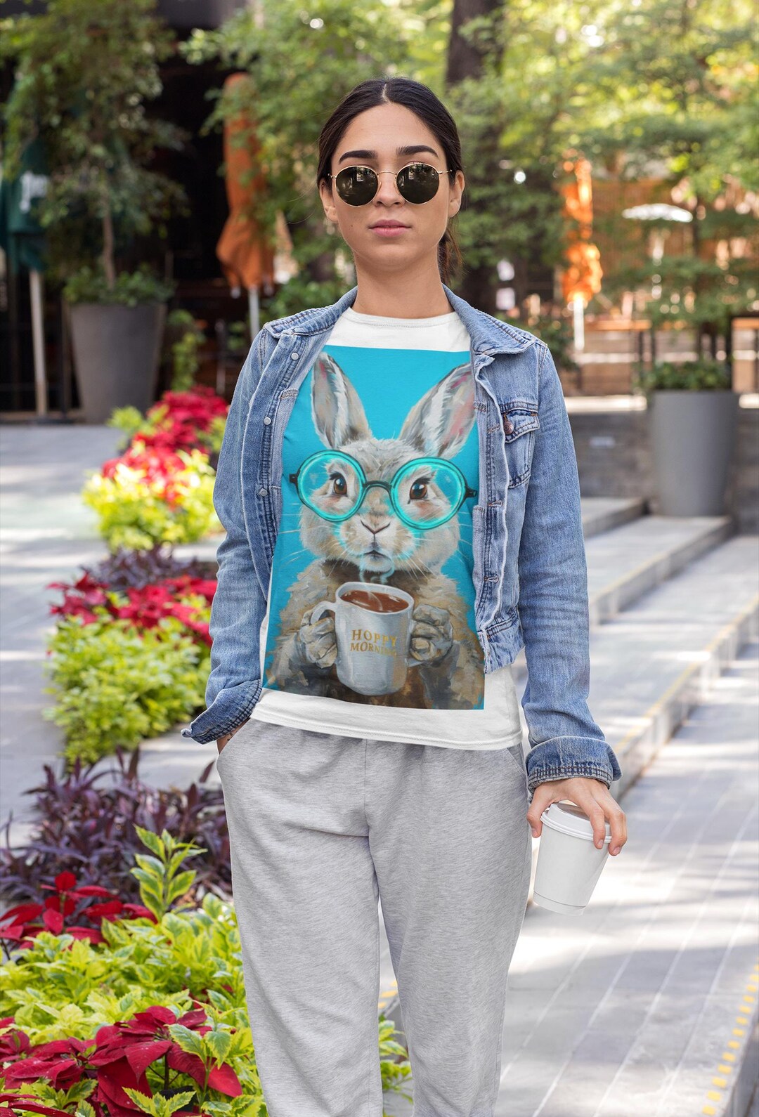 Whimsical Rabbit Drinking Coffee Poster, Anthropomorphic Art, Coffee ...