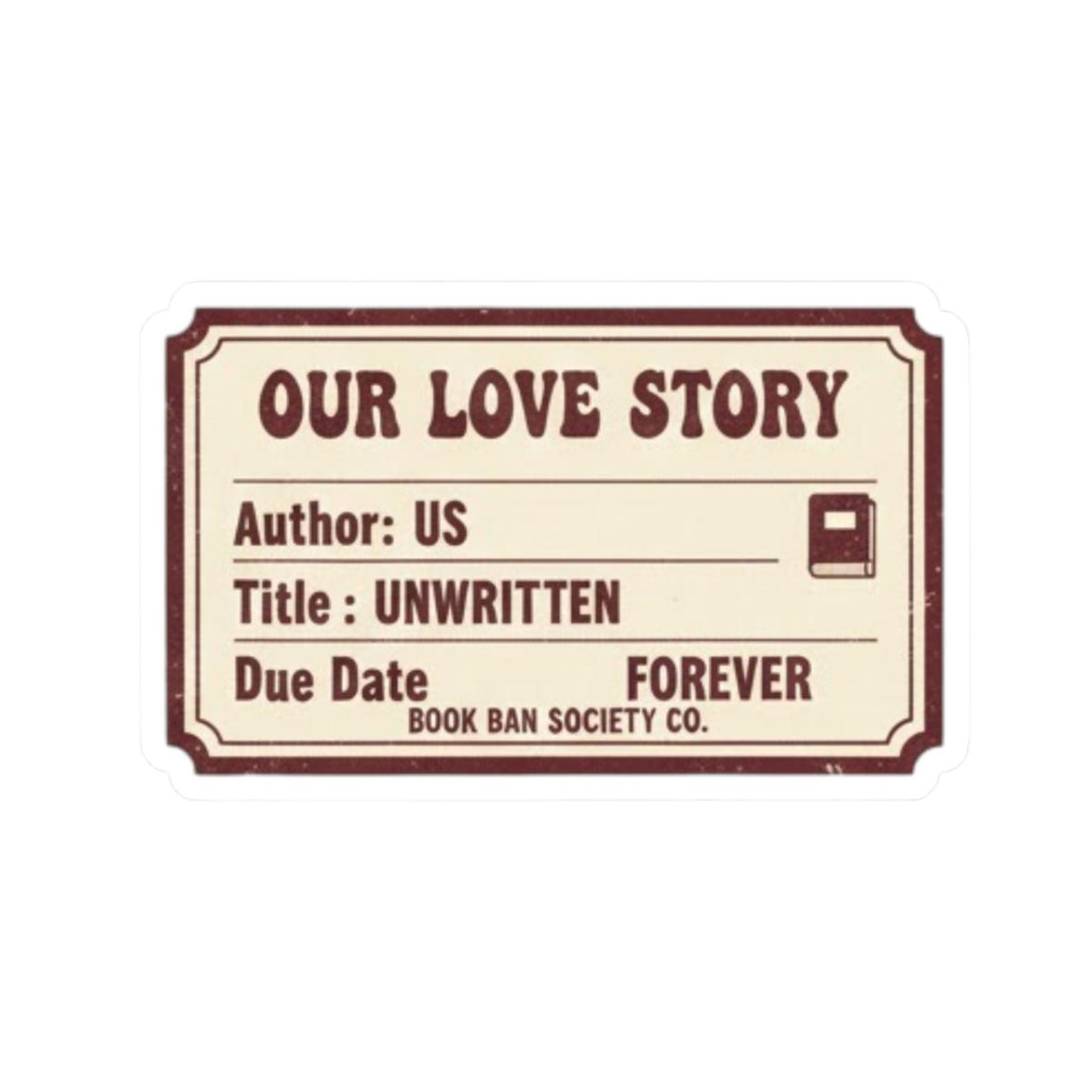 Our Love Story Sticker, Vintage Library Card Decal, Bookish Romance ...