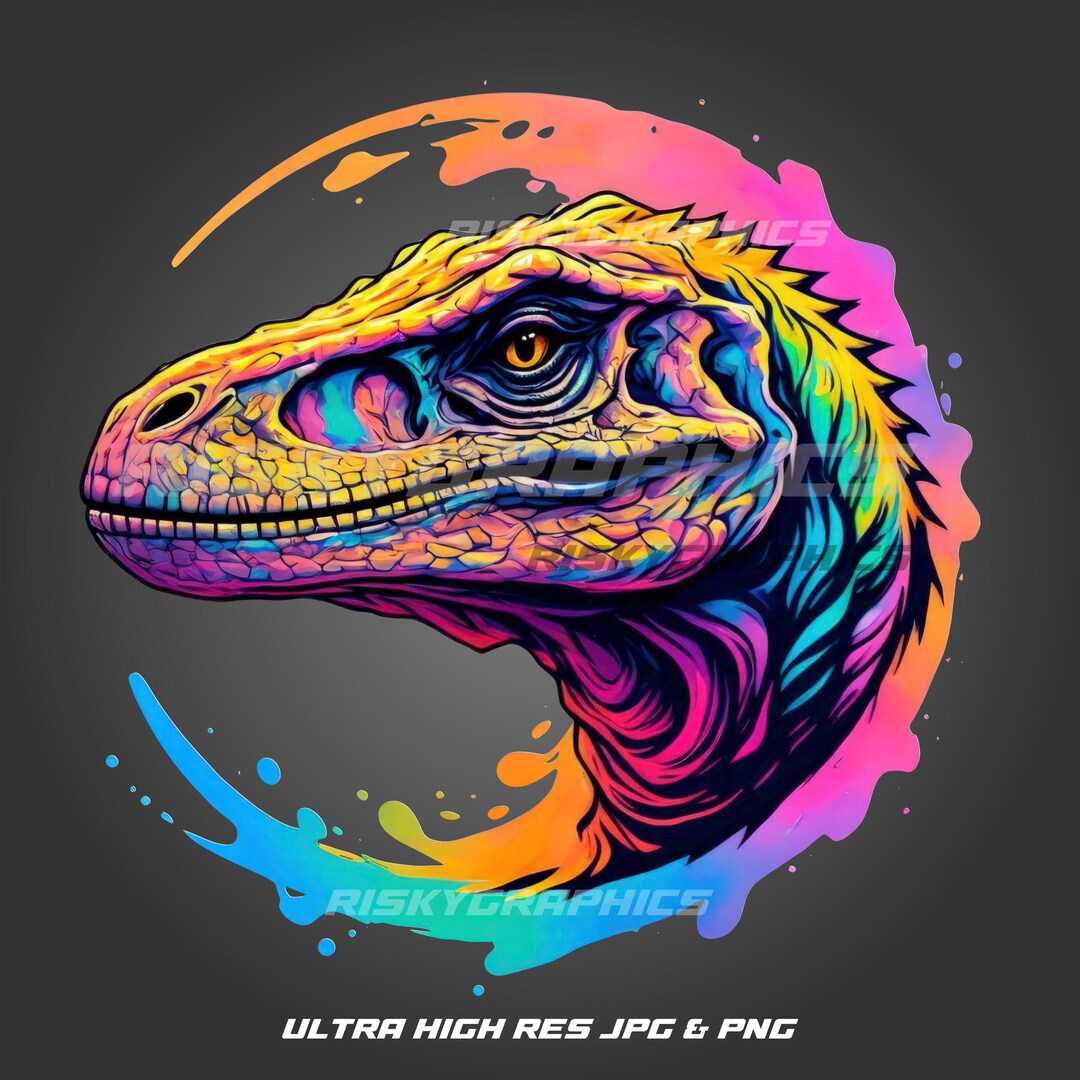 Velociraptor Dinosaur Head Colorful Art Work Illustration, High ...