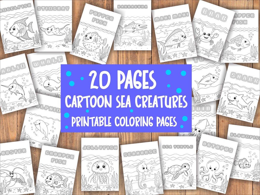 20 Cartoon Sea Creatures Coloring Pages for Kids, Coloring Book , Simple Coloring Pages ...