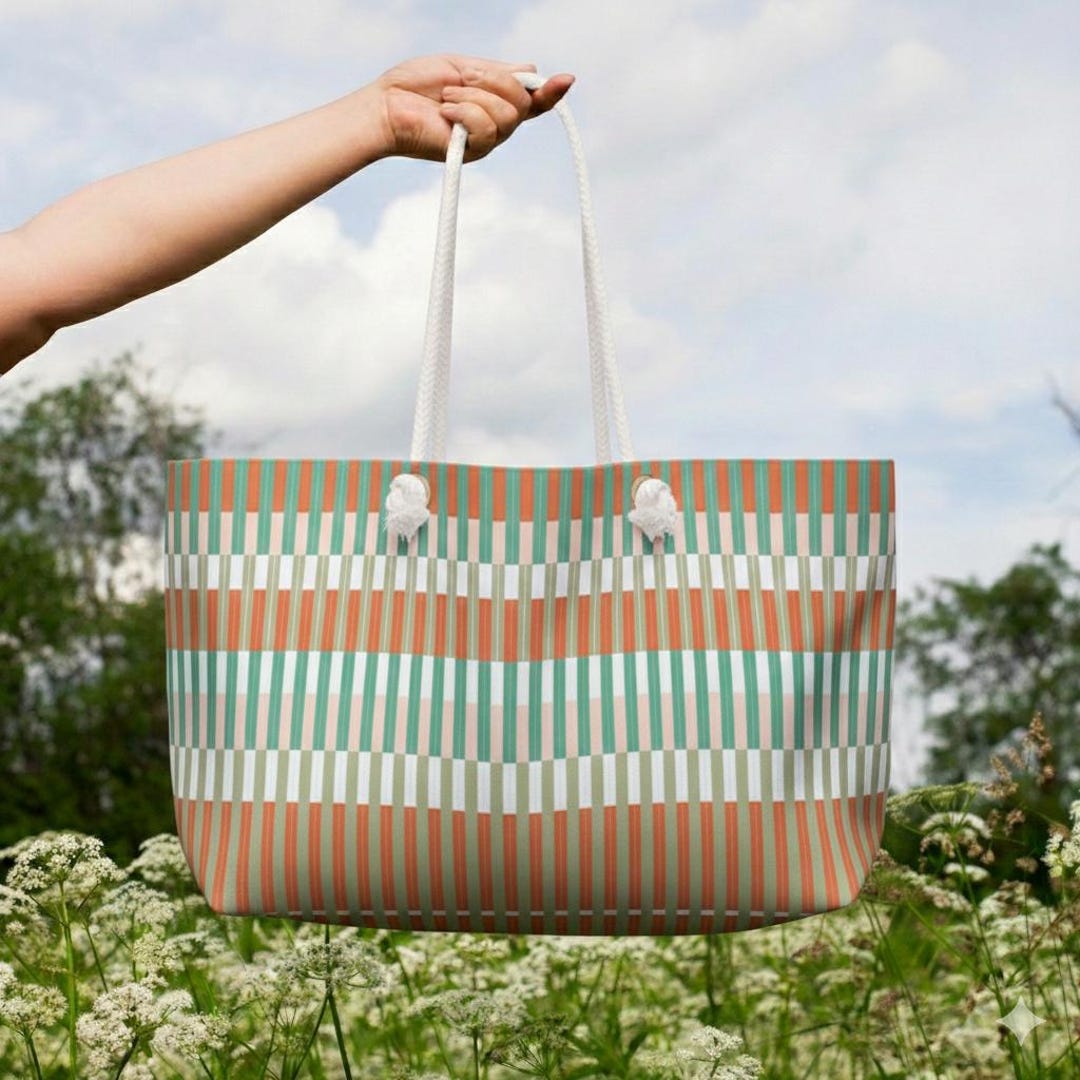 Striped Weekender Bag, Large Travel Tote, Summer Beach Bag - Etsy