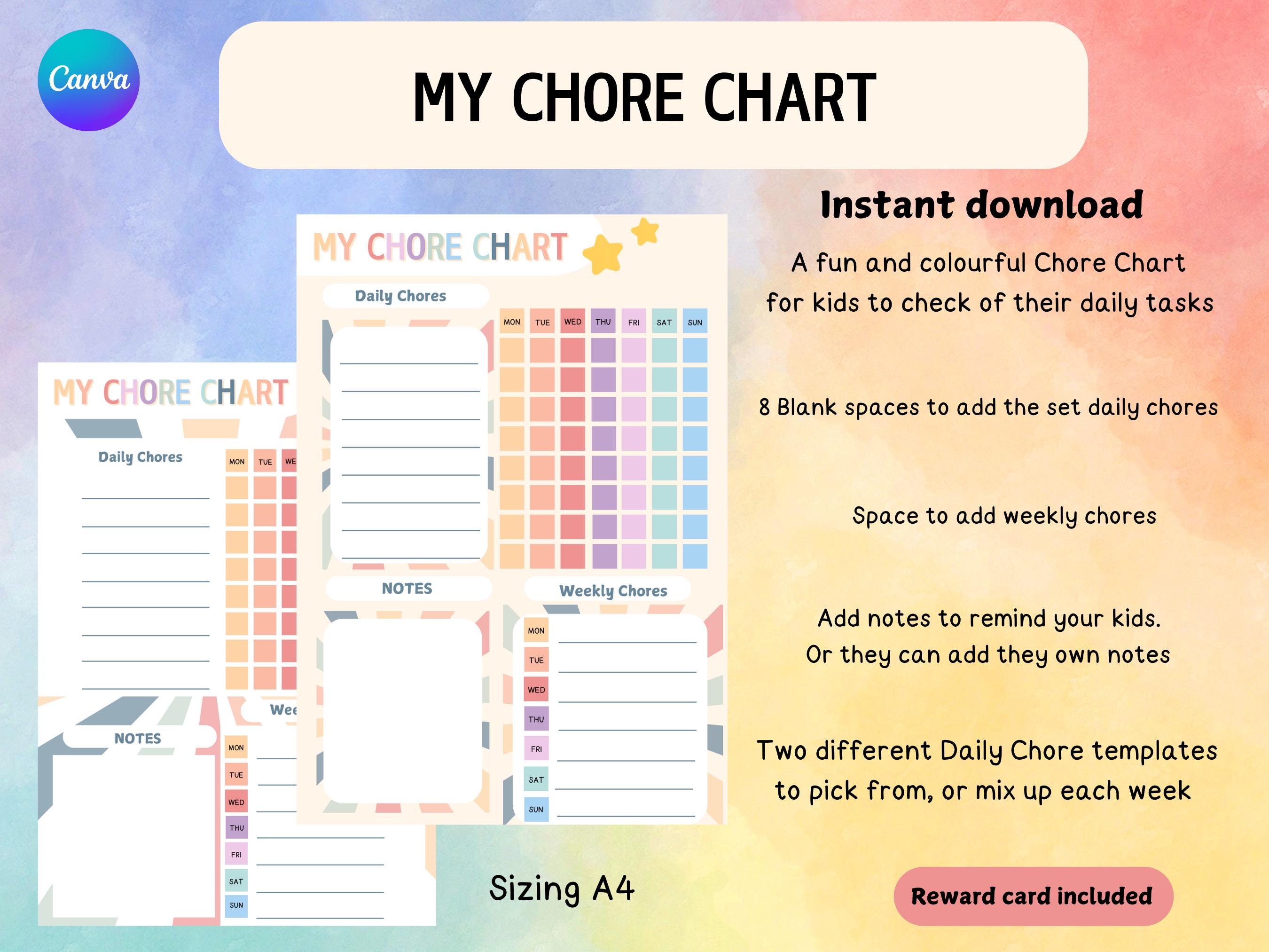 Kids Reward Chart Chore Checklist for Kids, Digital Download, Printable ...