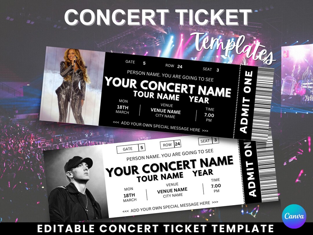 Editable Concert Tickets Printable Tickets Concert Ticket Template Gift ...