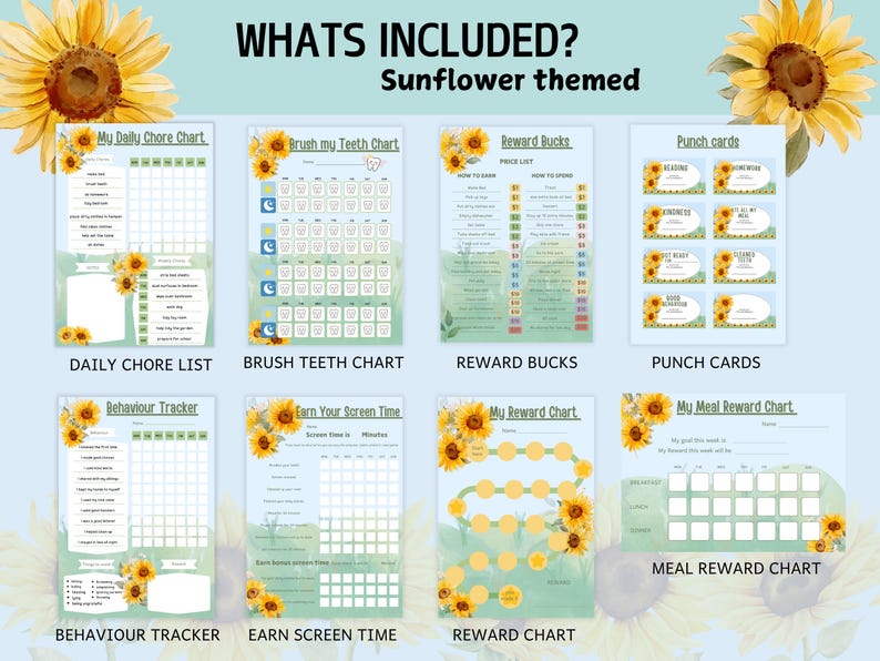 Kids Chore Chart, Kids Chart Bundle, Editable Kids Cjore Chart, Canva ...