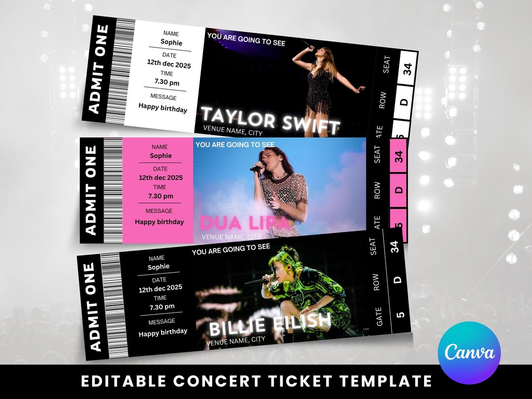 Editable Concert Tickets Printable Tickets Concert Ticket Template Gift ...