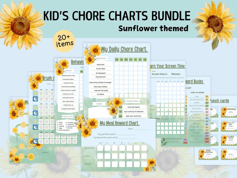 Kids Chore Chart, Kids Chart Bundle, Editable Kids Cjore Chart, Canva ...