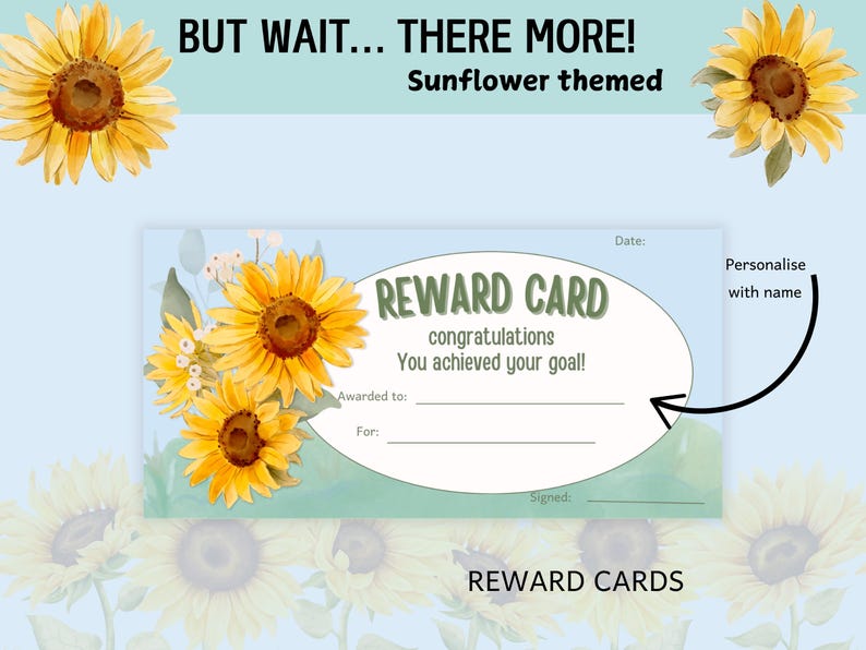 Printable Reward Punch Cards for Kids, Sunflower Themed, Editable Punch ...