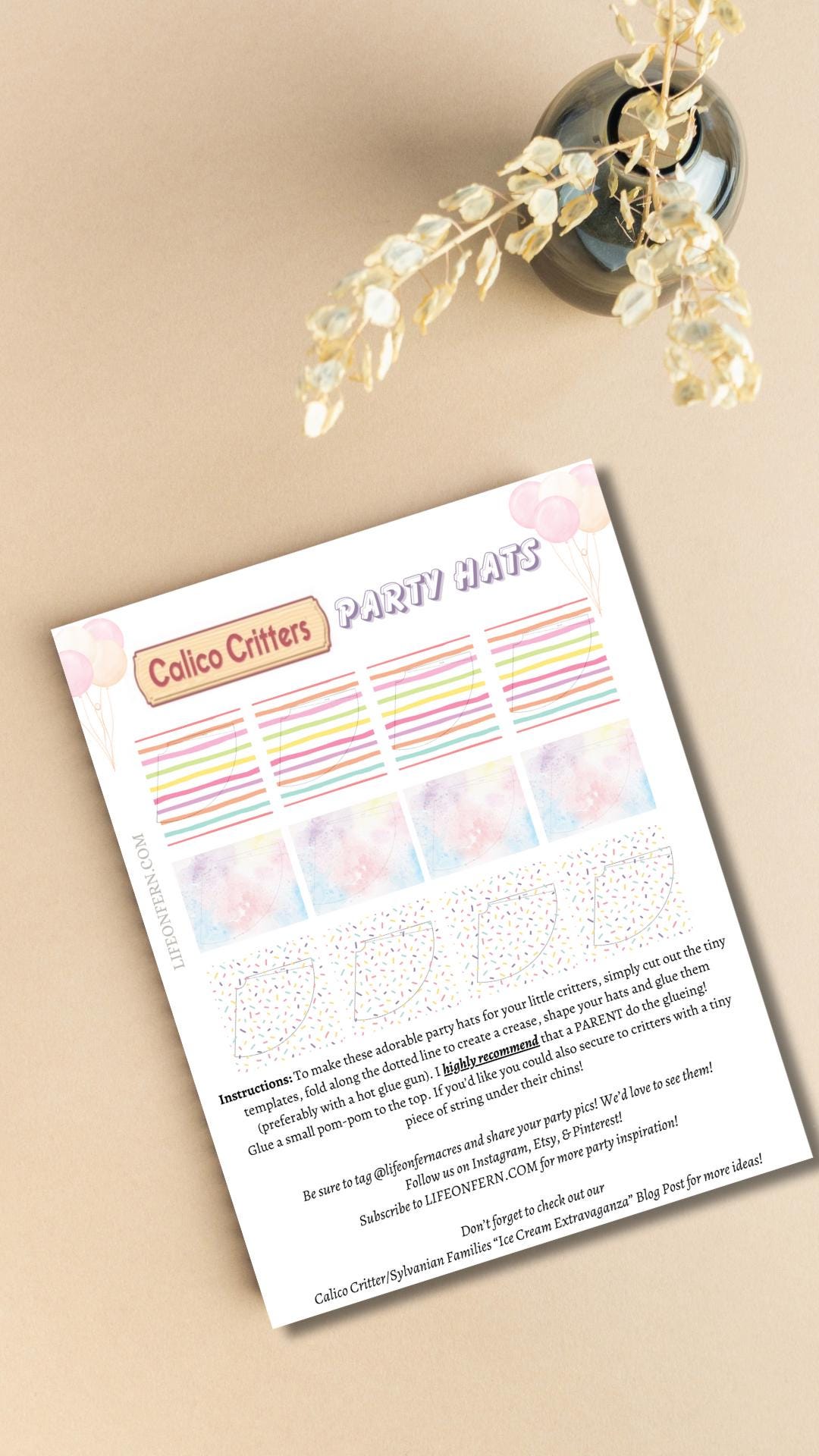 DIY Calico Critters Birthday Party Hats - Digital Printable Template - Etsy