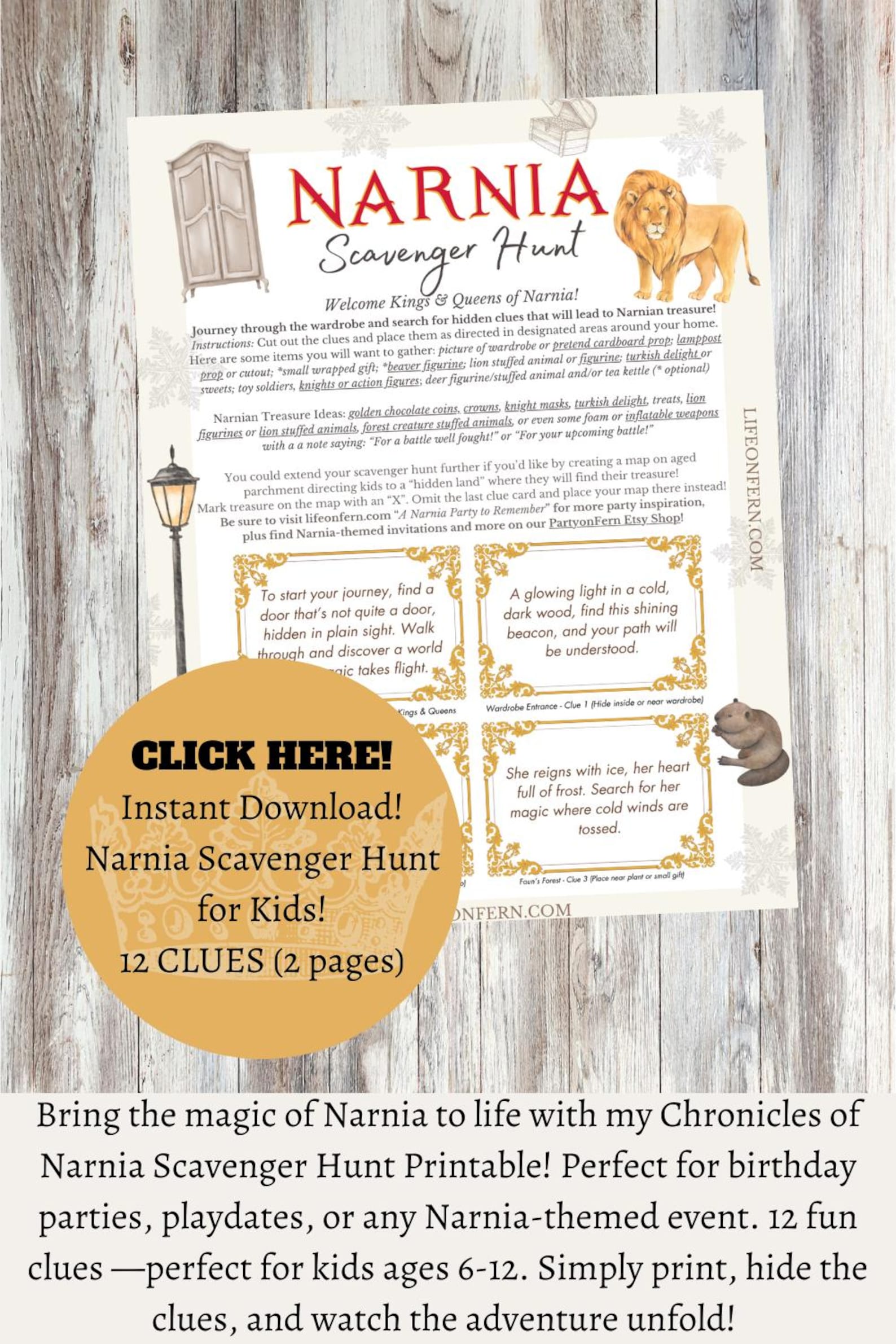Narnia Kid's Party Scavenger Hunt, Printable for Kids, Narnia Party ...