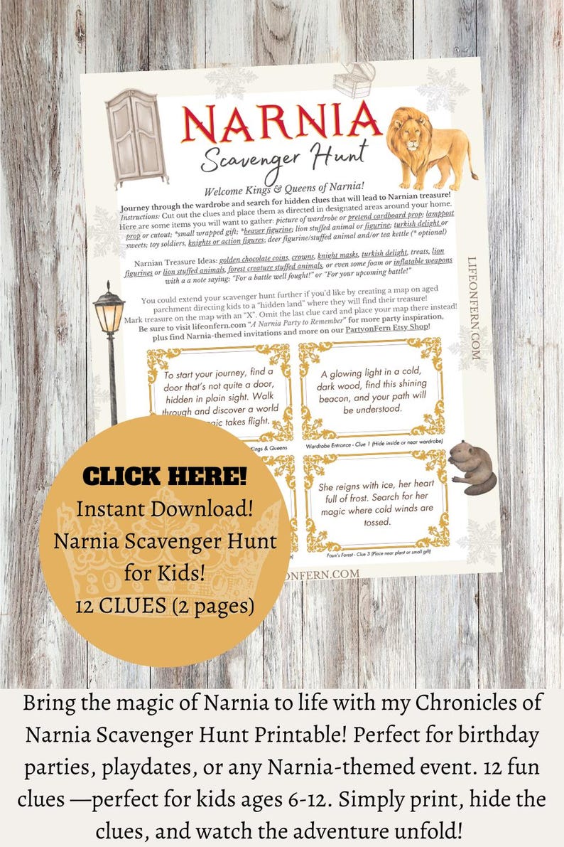 Narnia Kid's Party Scavenger Hunt, Printable for Kids, Narnia Party ...