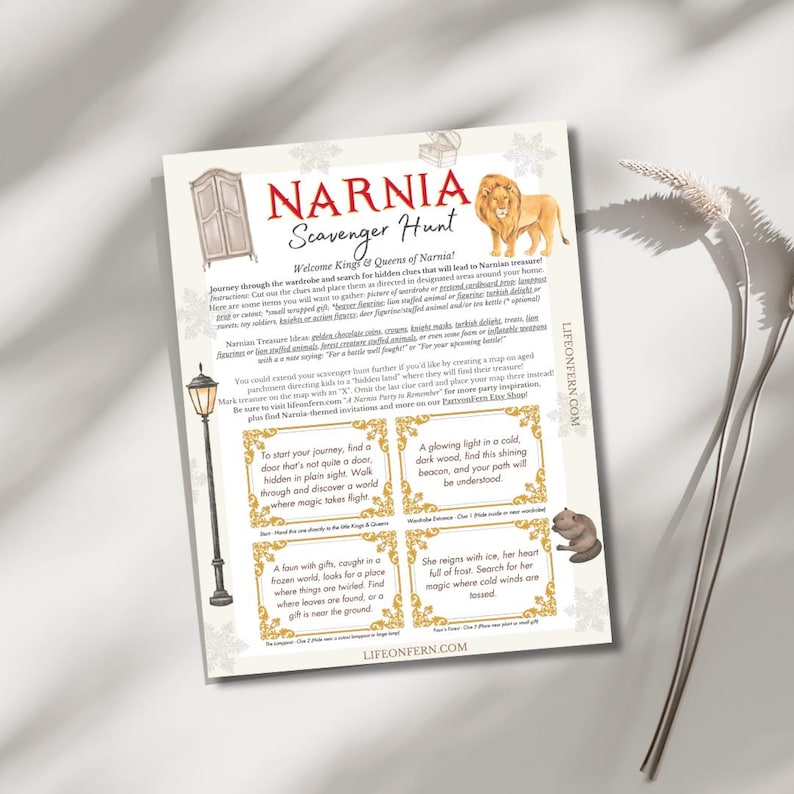 Narnia Kid's Party Scavenger Hunt, Printable for Kids, Narnia Party ...