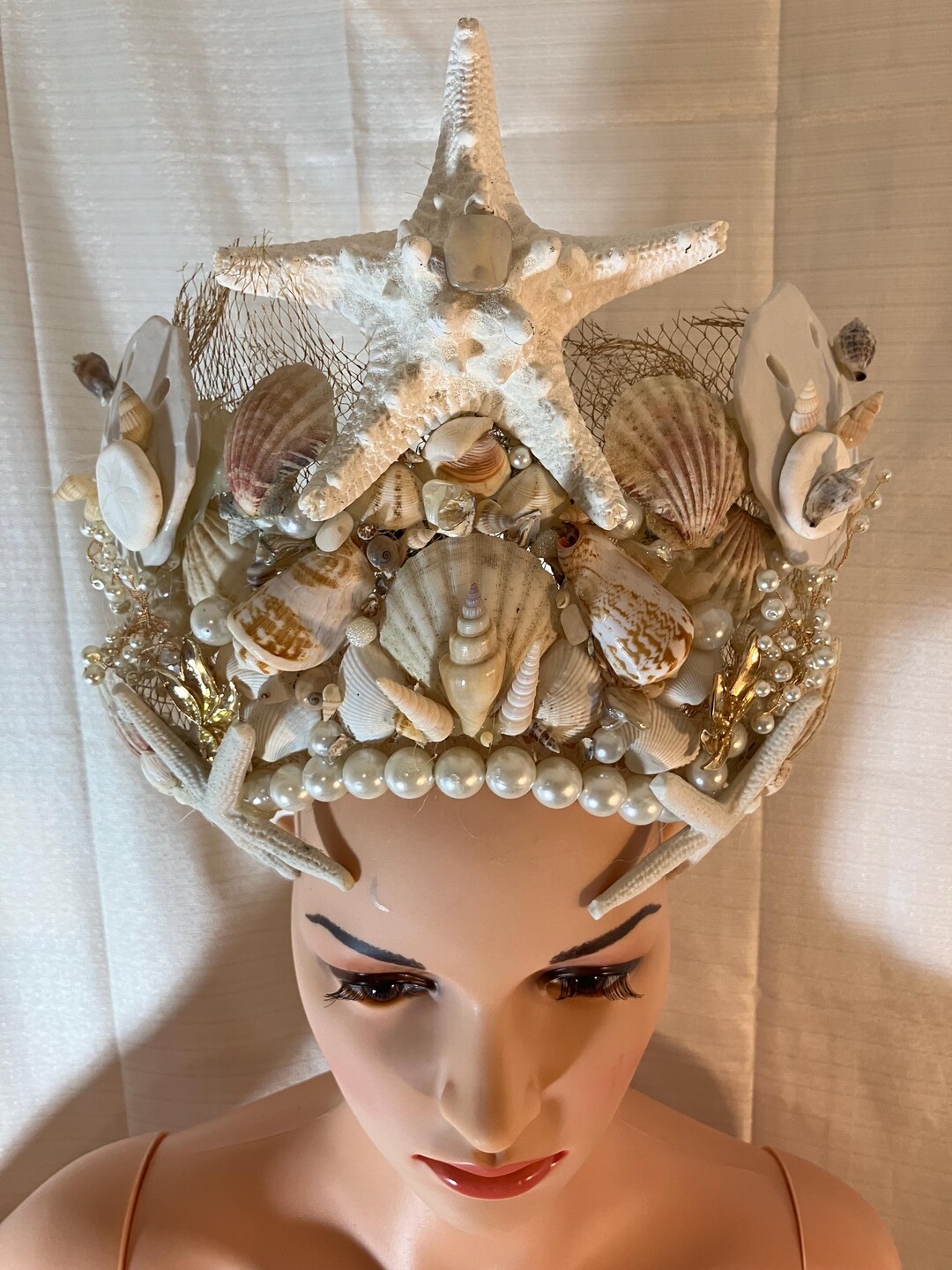 Large Mermaid Queen Crown Made With Starfish, Sand Dollars and Shells ...