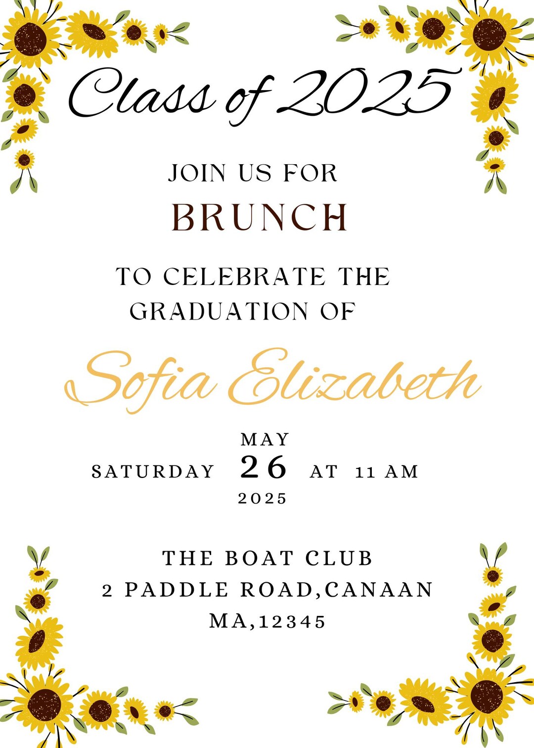 Graduation Brunch Party Invitation. With Sunflowers.graduation Brunch ...