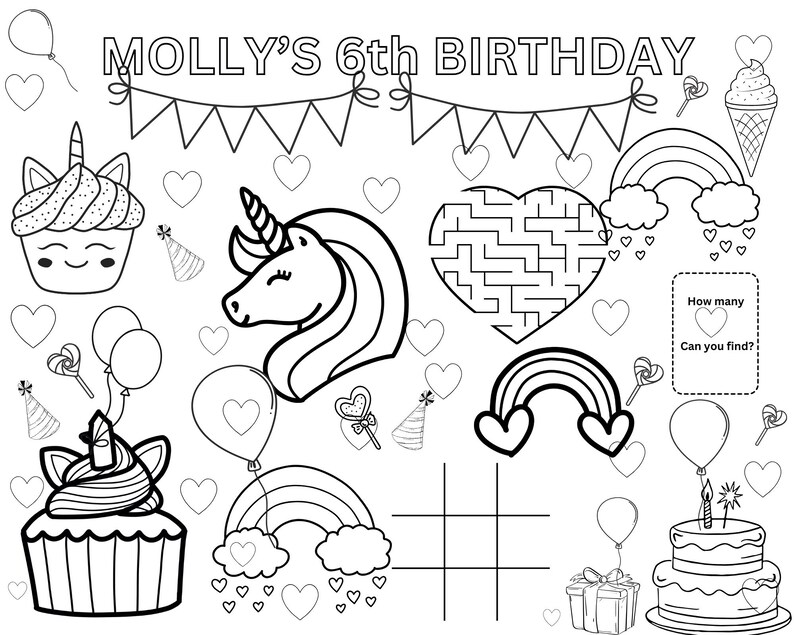 Unicorn Birthday Party Activity Sheet | Unicorn Party Favor | Unicorn ...