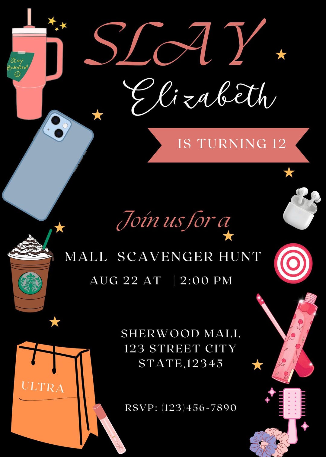 Slay Birthday Party Invitation, Teen Mall Birthday Party.trending ...