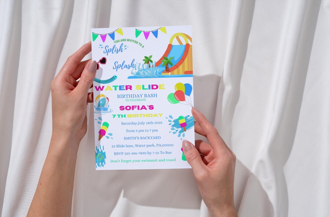 Splish Splash Water Slide Birthday Bash Invitation Splish Splash Water ...