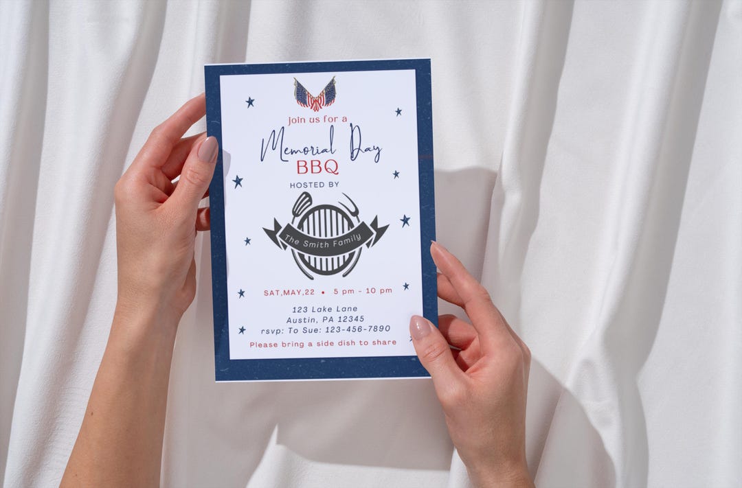 Party Invitation Editable Template, Memorial Day BBQ, Patriotic Party ...