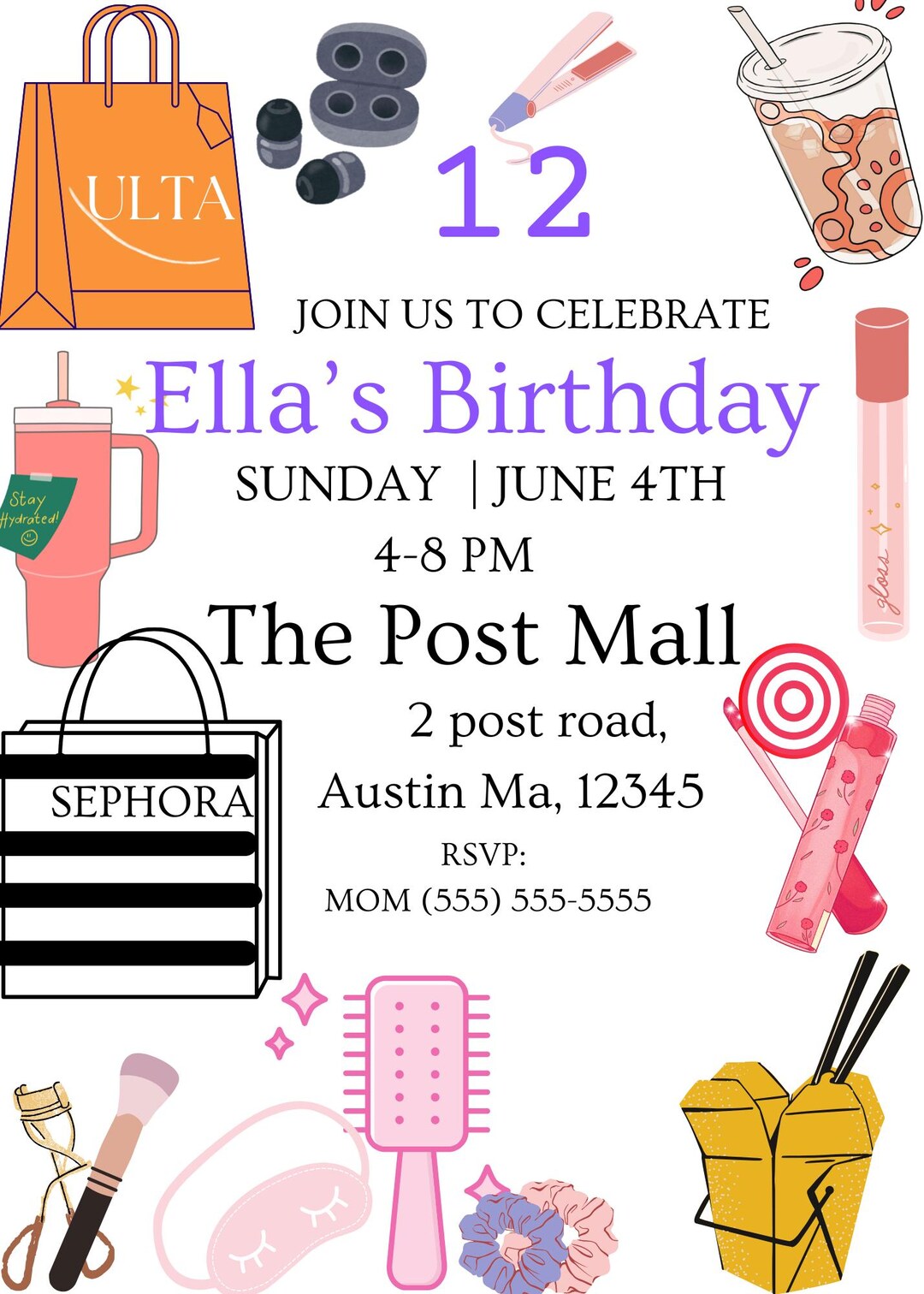 Shopping Mall Teen Girl Birthday Party, Girl Party Invite, Teen Girl Birthday Invite, Teen Party ...