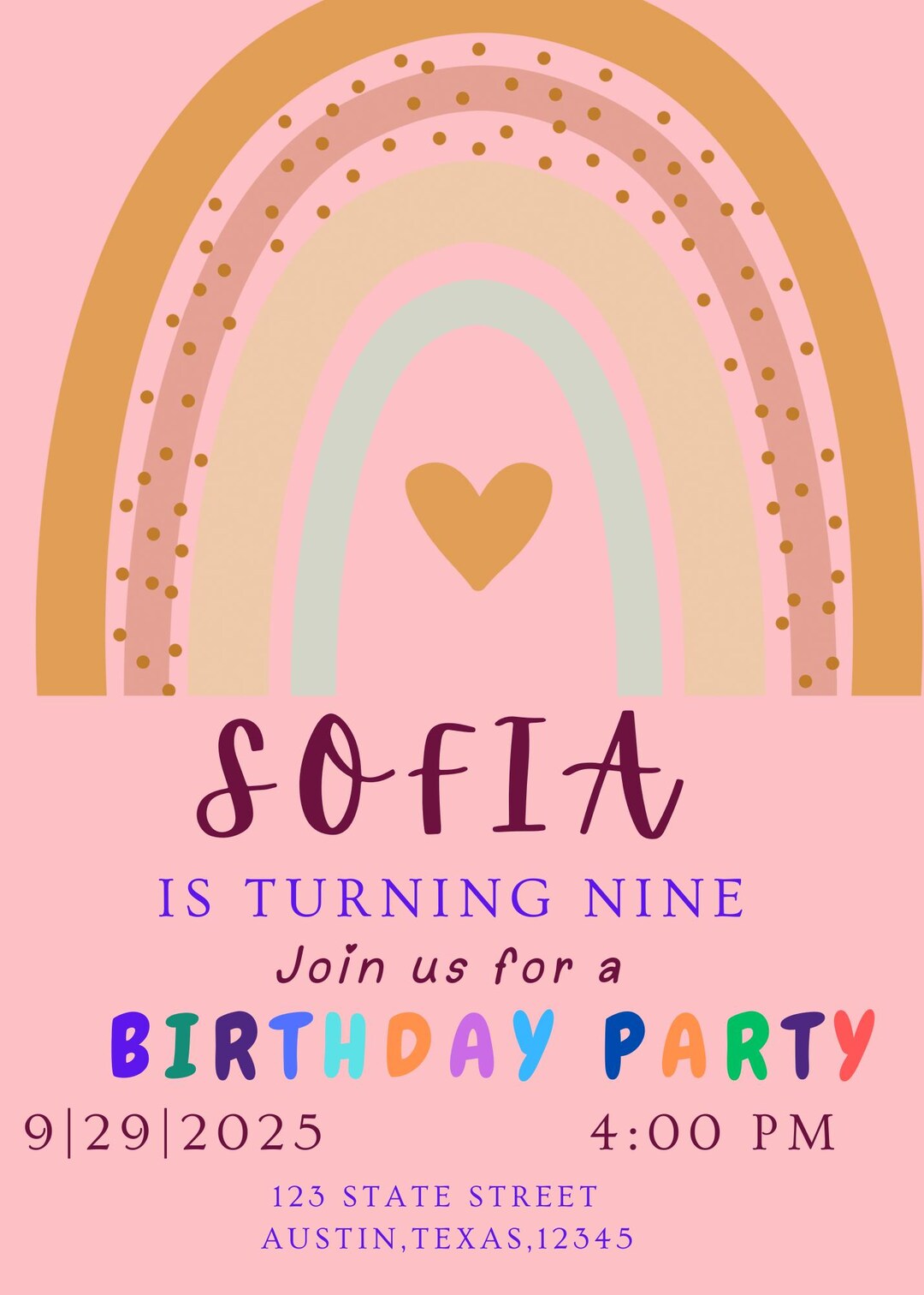 Rainbow Birthday Invitation, Boho Rainbow Themed Birthday Party Invite ...