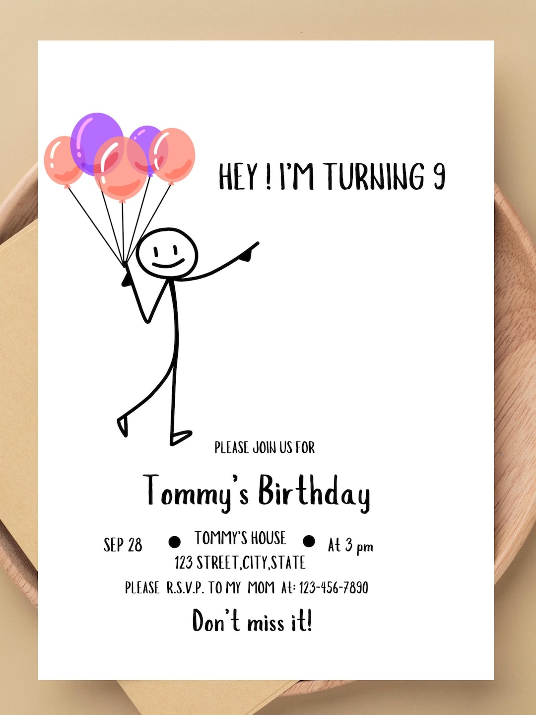 Minimalist Stick Figure Birthday Party Invitation: Simply Cute Birthday ...