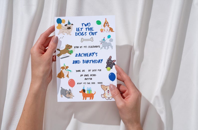 Two Let the Dogs Out Invitation, All Ages Birthday Puppy Themed. 2nd ...