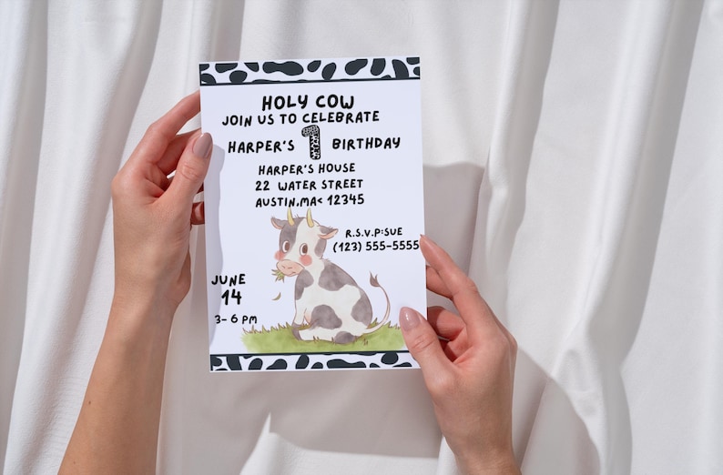 Holy Cow Look Who is Turning ONE Birthday Party Invitation.gender ...