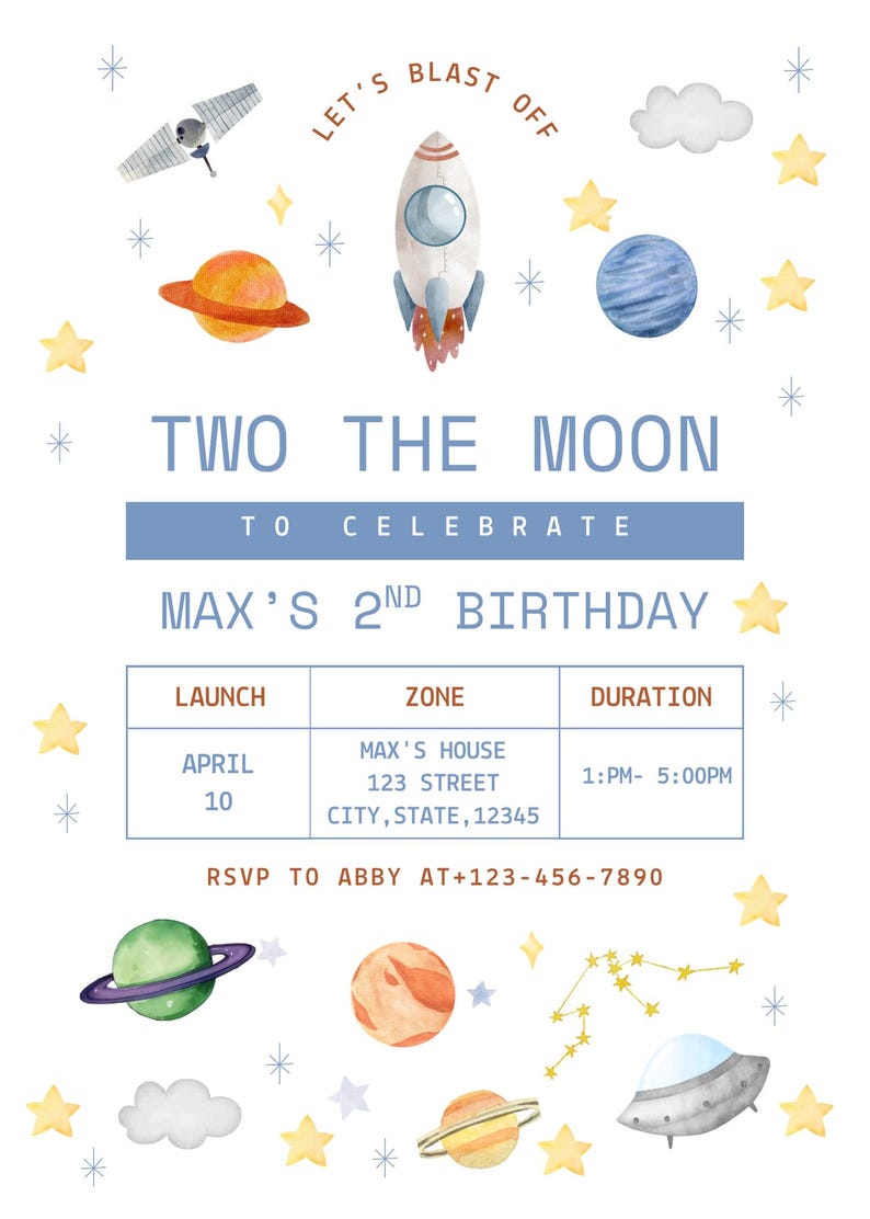 Let's Blast off Outer Space Birthday Party Invitation,child's Birthday Party Invitation.trending ...