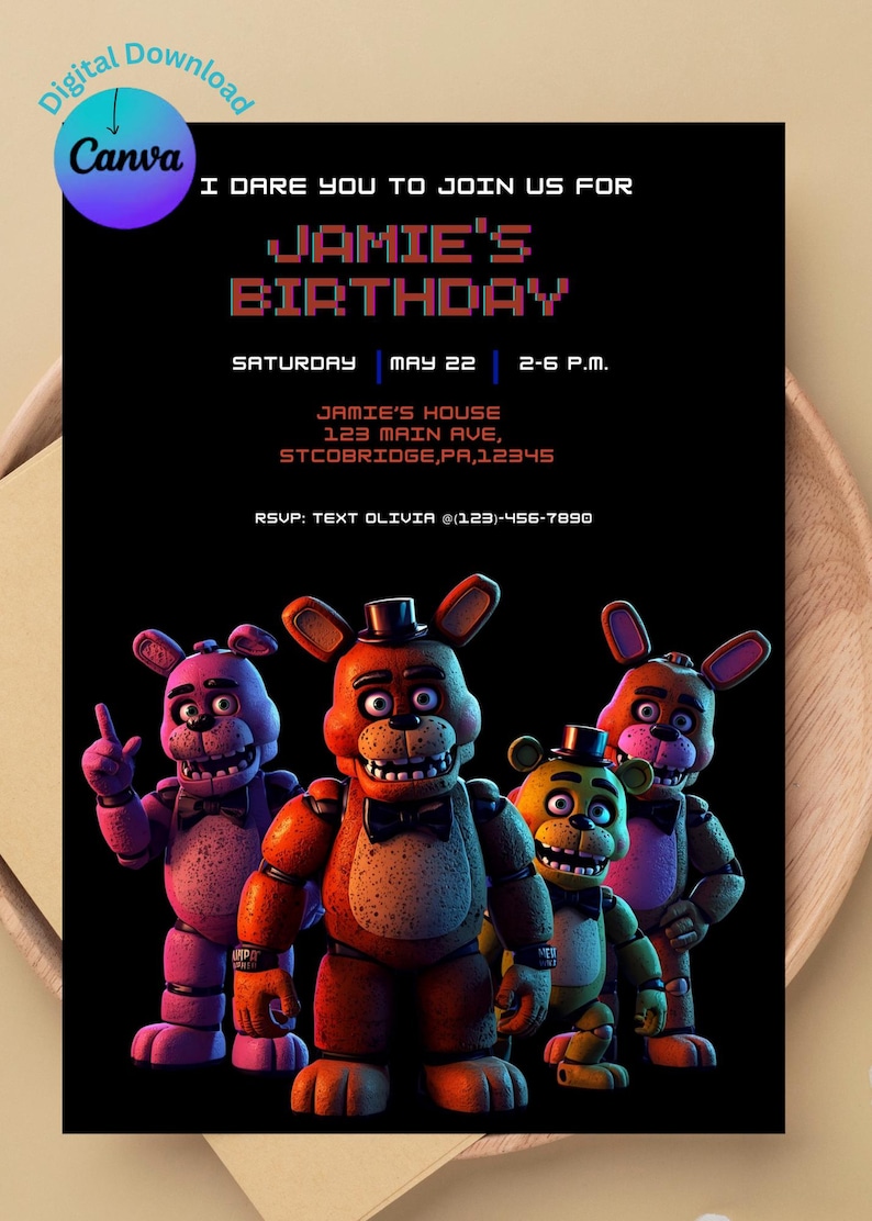 Editable Five Nights at Freddy's Birthday Party Invitation.trending F.N ...