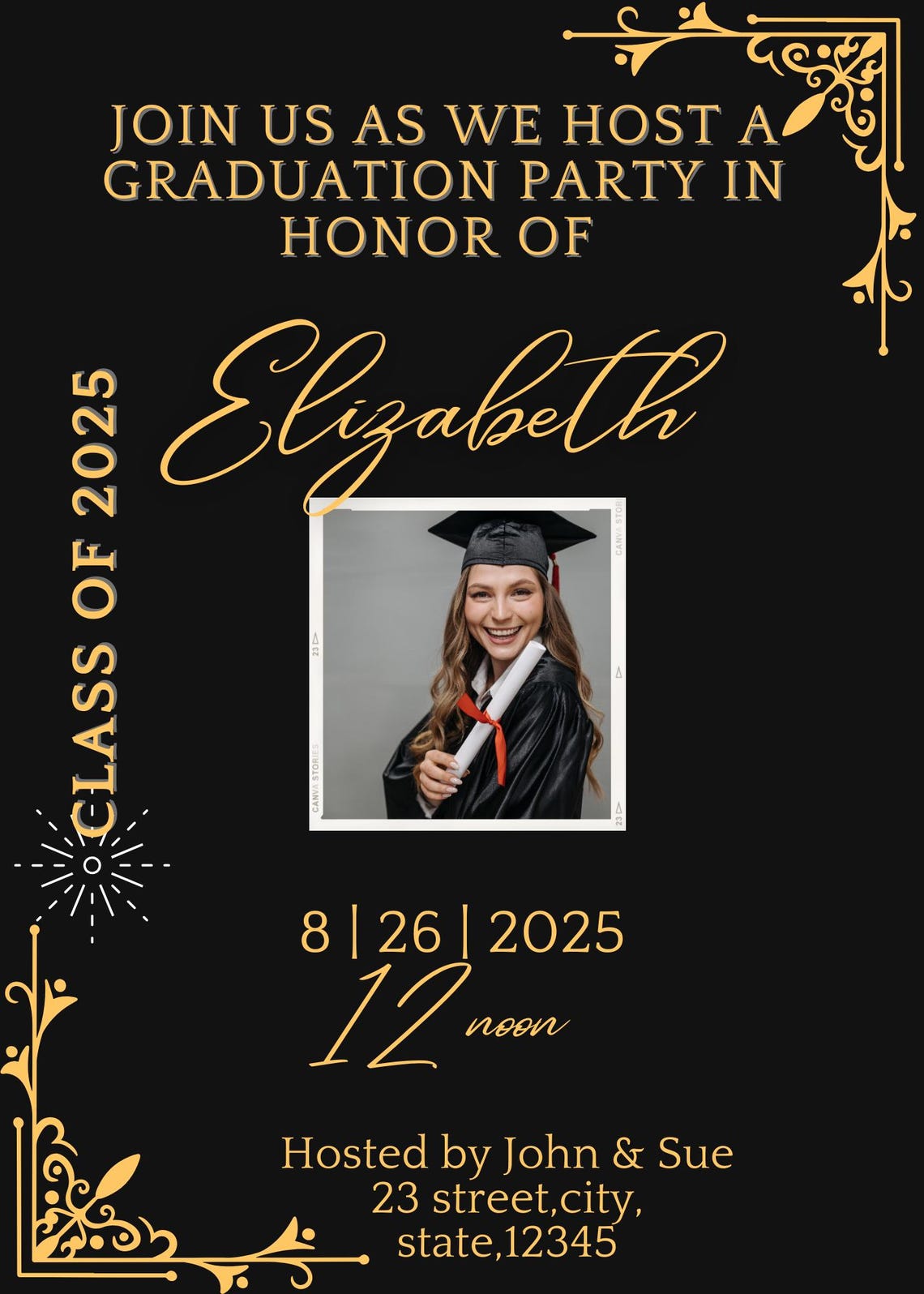 Girls Graduation Invitation, Graduation Party Black Background With ...