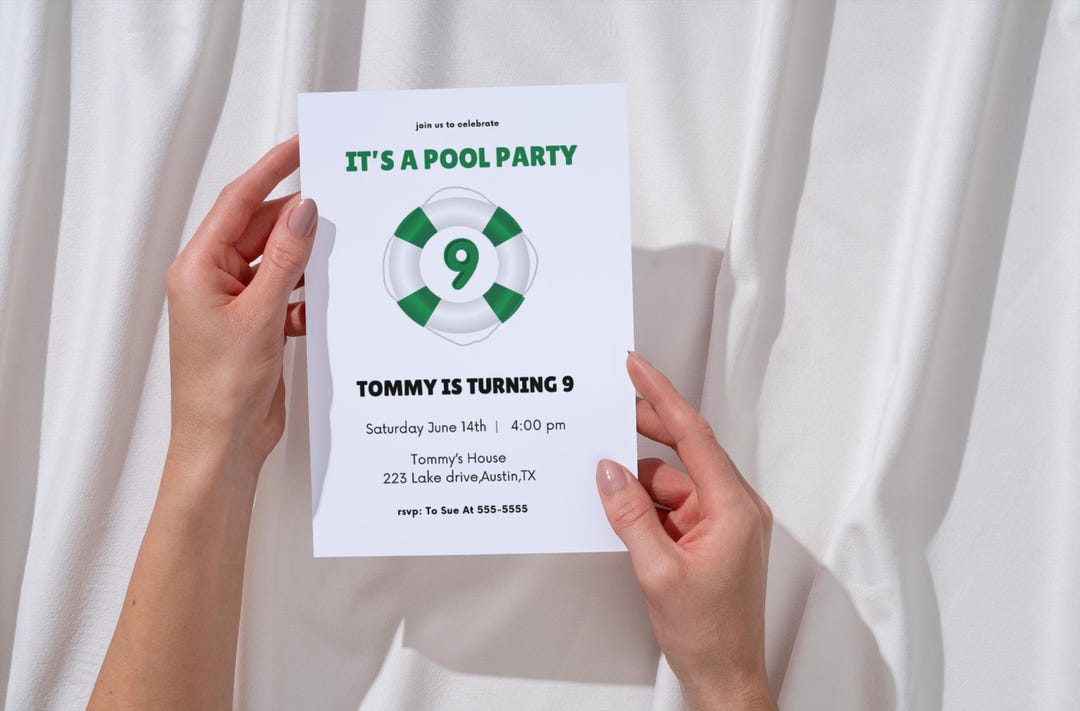 Pool Party Birthday Invitation, Pool Birthday Party Minimalist, for Boy ...