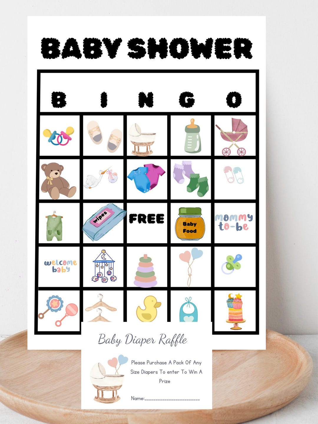 Baby Shower Bingo & Diaper Raffle Game: Printable Combo (PDF Download ...