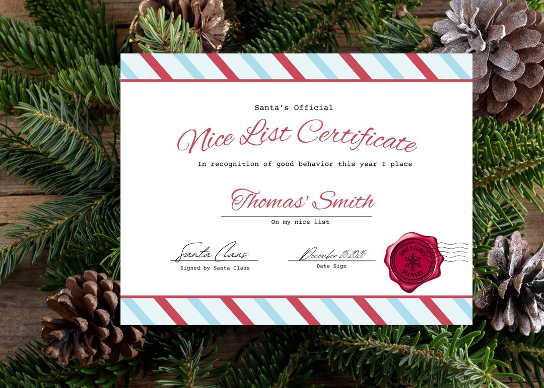 EDITABLE Nice List Certificate From Santa.printable.trending Santa's ...