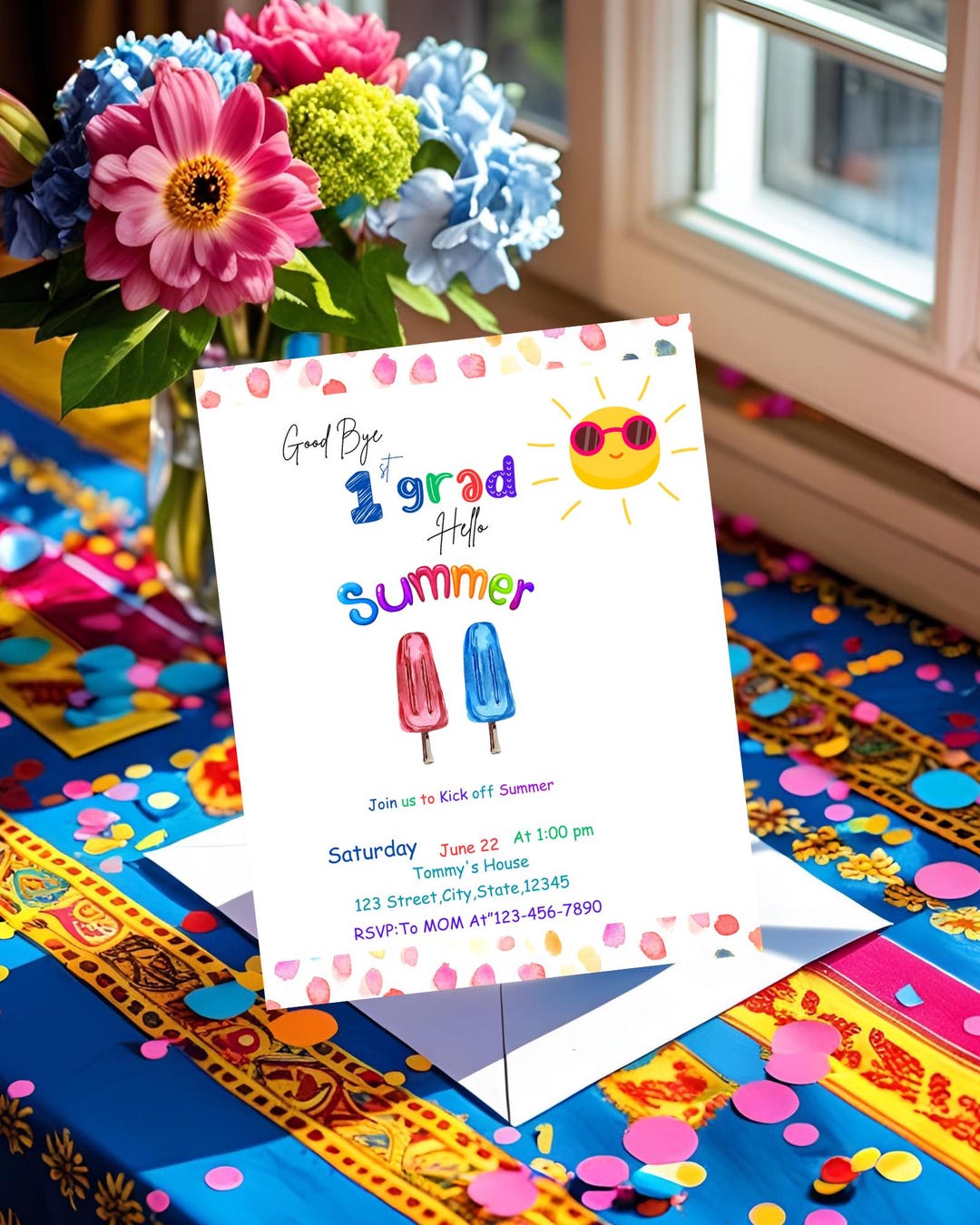 Goodbye 1st Grade Hello Summer Invitation Editable, End of School Party ...