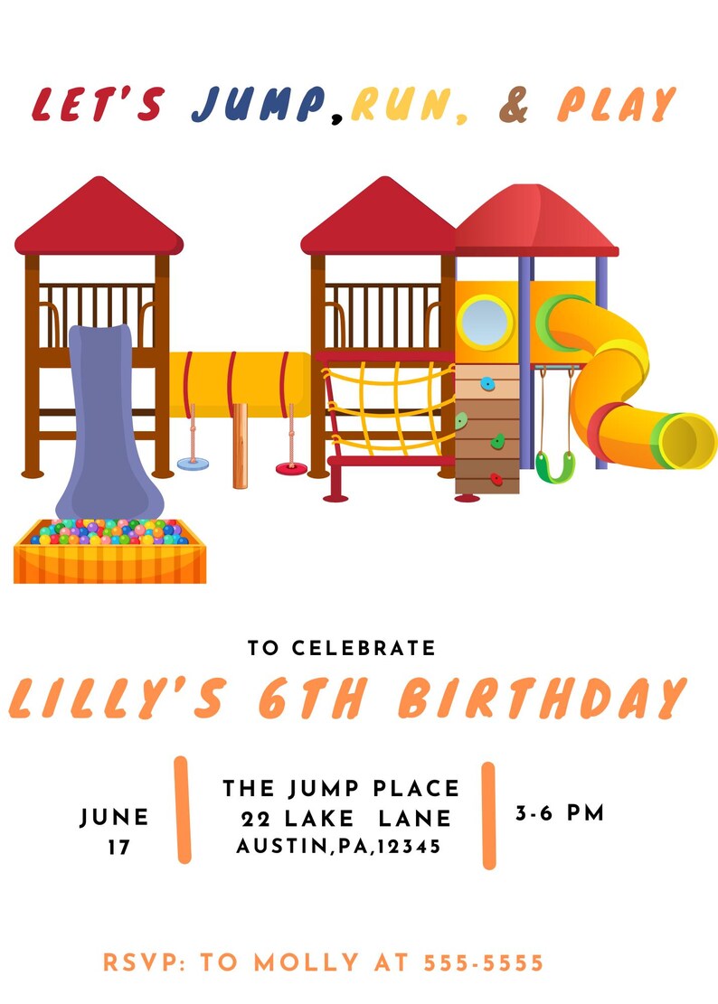 Editable Playground Birthday Party Invitation , Let's Play Jungle Gym ...