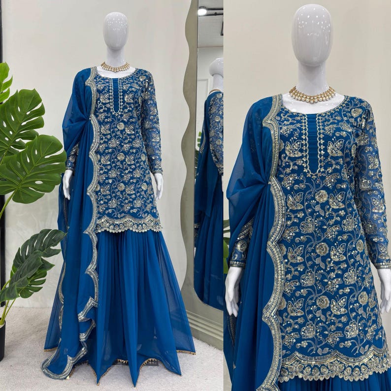 Beautiful Blue Ready to Wear Indian Party Dress. Pakistani Indian ...