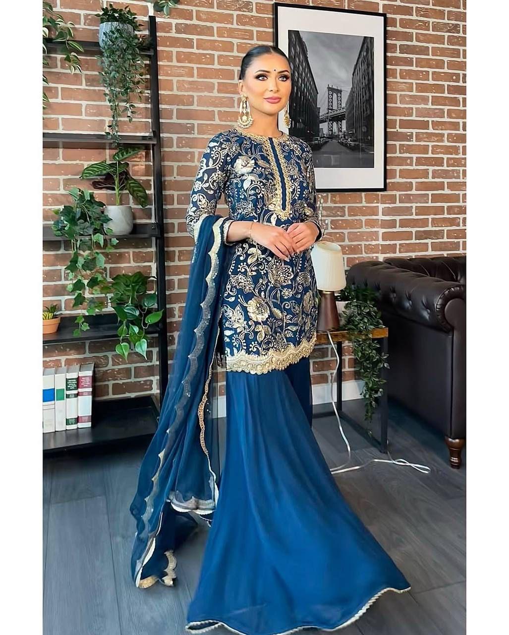 Beautiful Blue Ready to Wear Indian Party Dress. Pakistani Indian ...