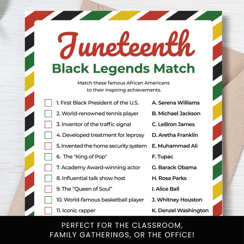 Juneteenth Black Legends Match Game, Black History Trivia for Kids ...