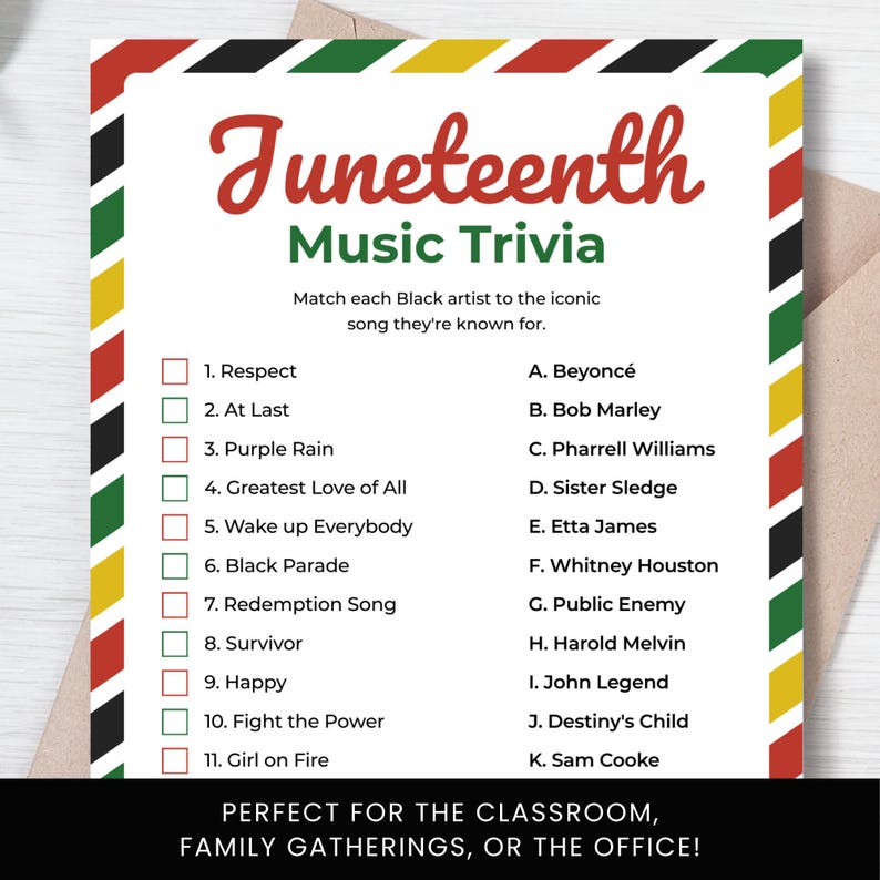 Juneteenth Music Trivia Game, Freedom Day Printable, Juneteenth Song ...