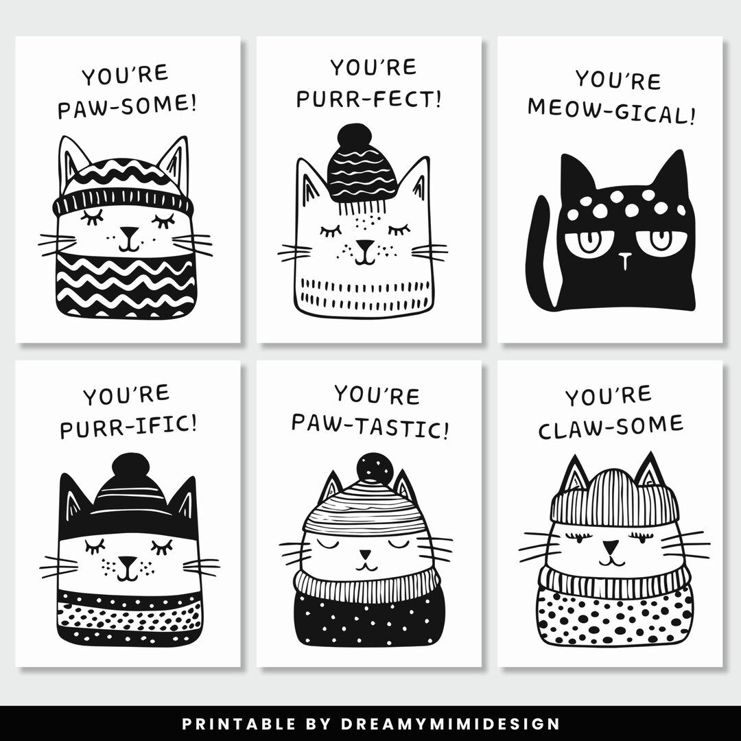 Cat Valentines, PRINTABLE Cat Valentine's Cards, Valentines for Kids ...