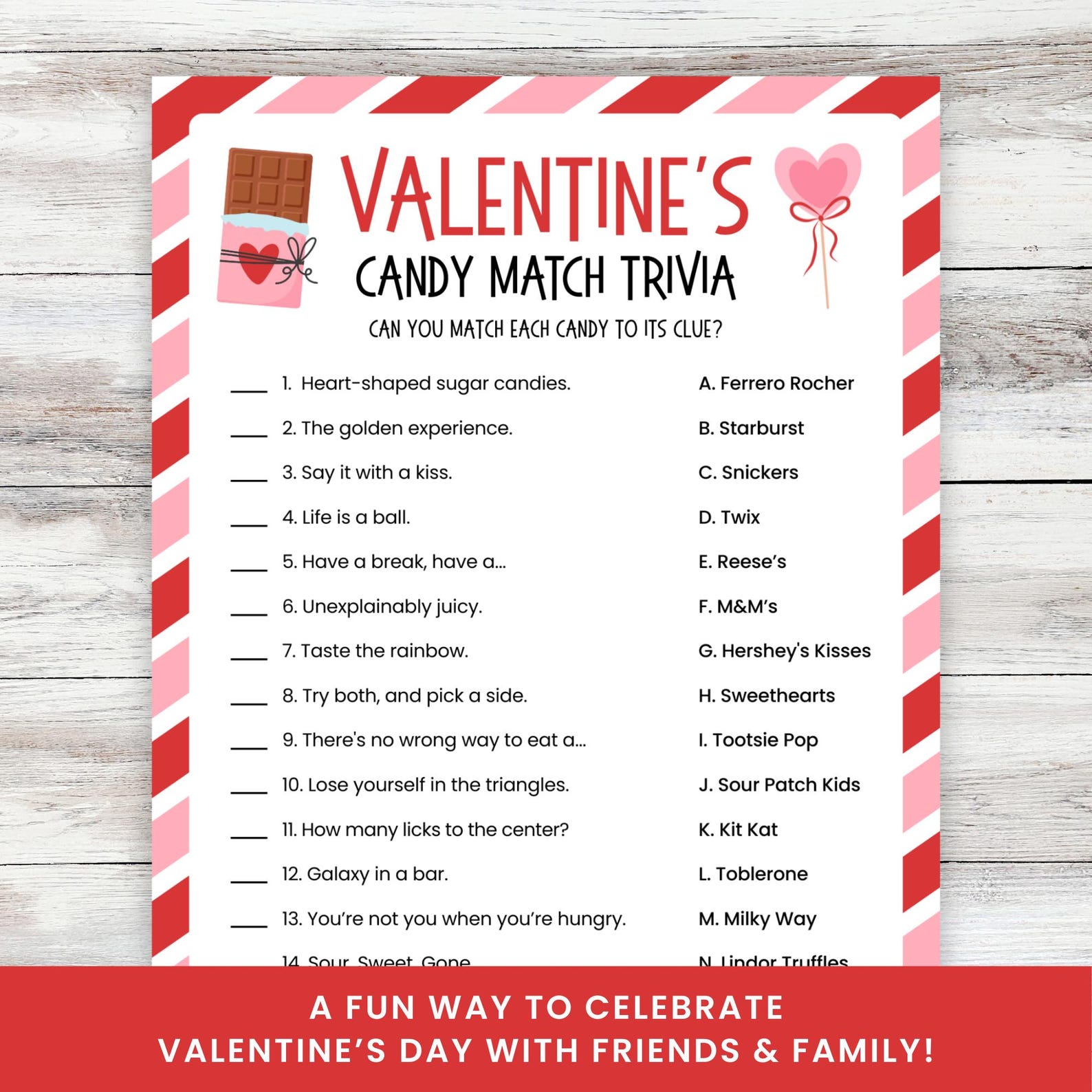 Valentines Candy Match up Game | Valentine Trivia | Valentines Day ...