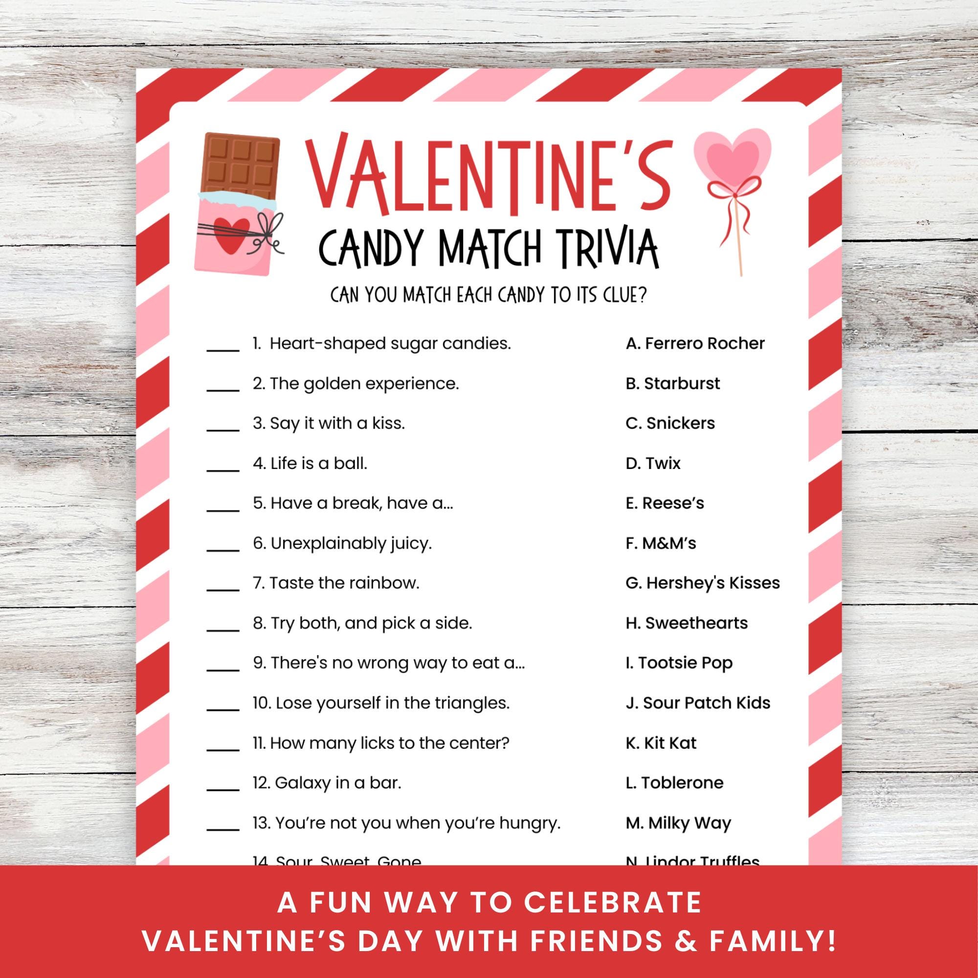 Valentines Candy Match up Game | Valentine Trivia | Valentines Day ...