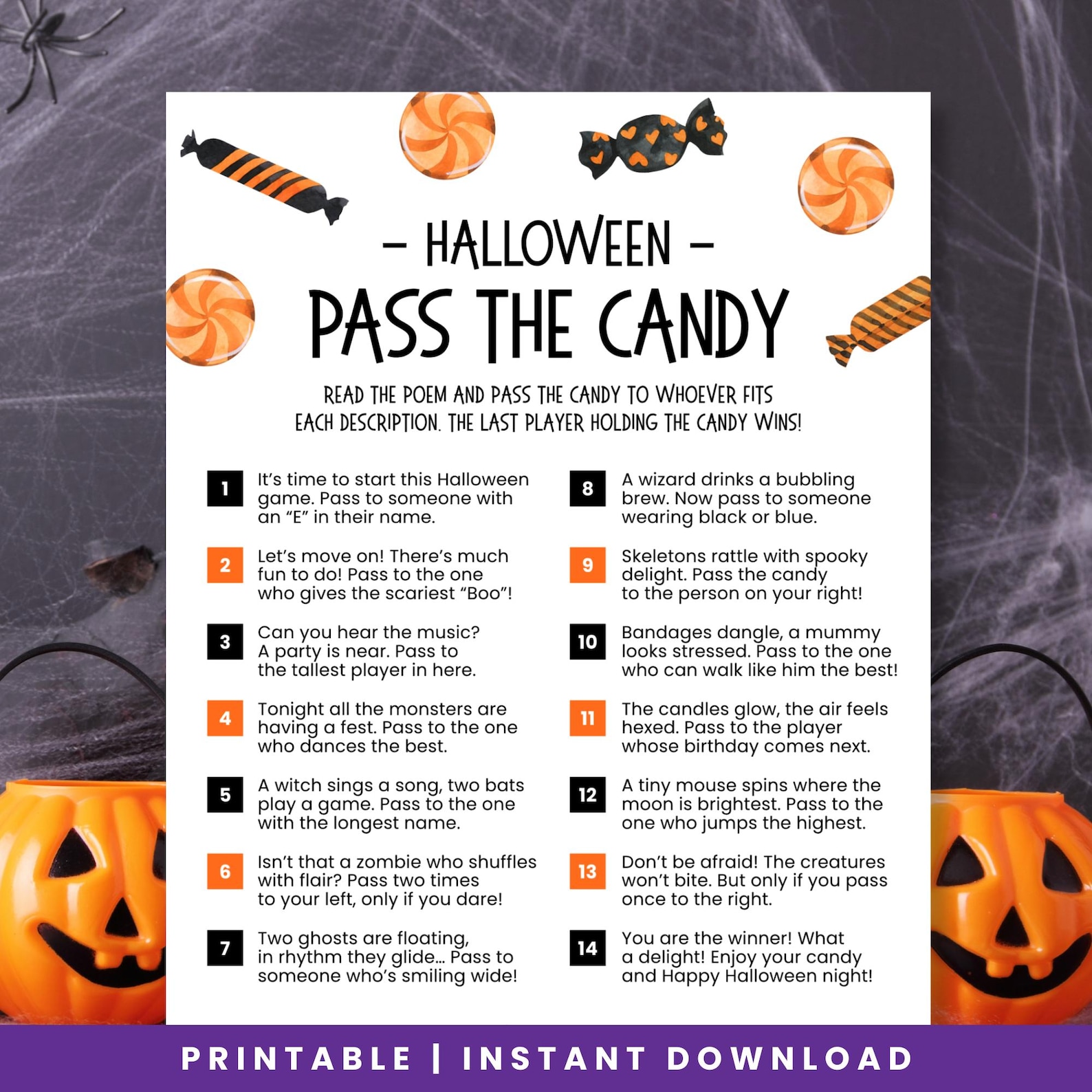 Halloween Pass the Candy Game | Printable Halloween Party Game for Kids ...