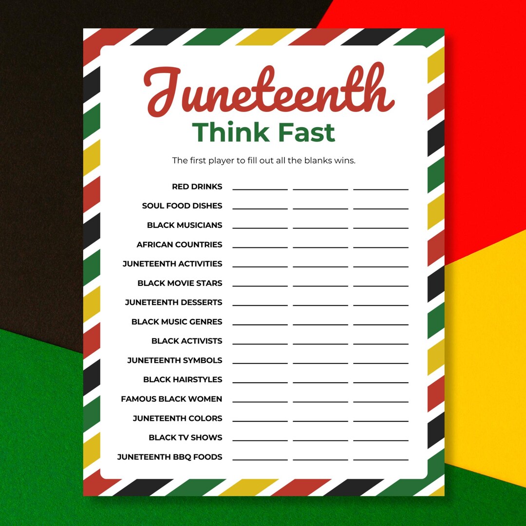 Juneteenth Think Fast Game, Juneteenth Printable Activity for Kids ...