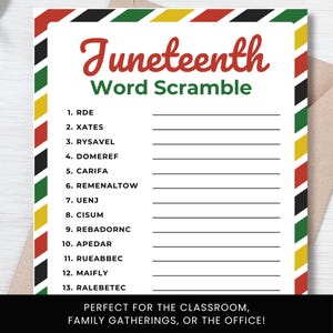 Juneteenth Word Scramble, Printable Game for Kids & Adults, Fun ...