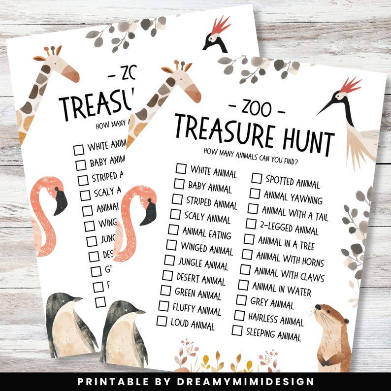 Zoo Scavenger Hunt for Kids, Printable Animal Treasure Hunt Game ...
