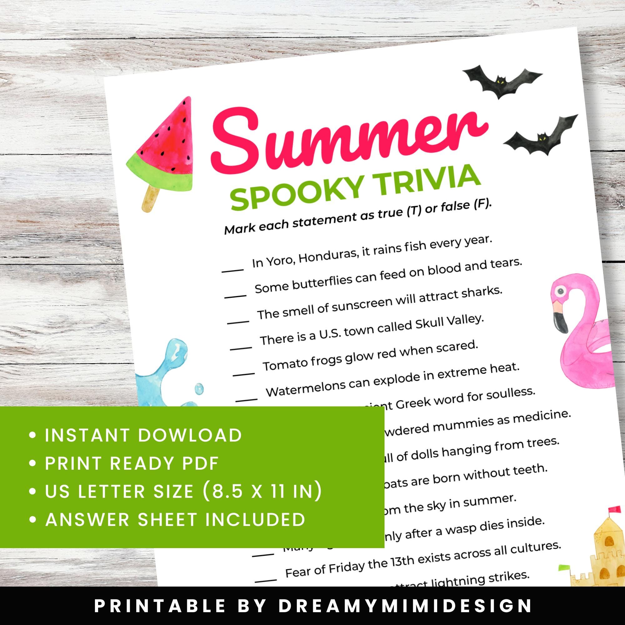 Spooky Summer Trivia Game Printable – Weird & Funny Summer Party Quiz ...