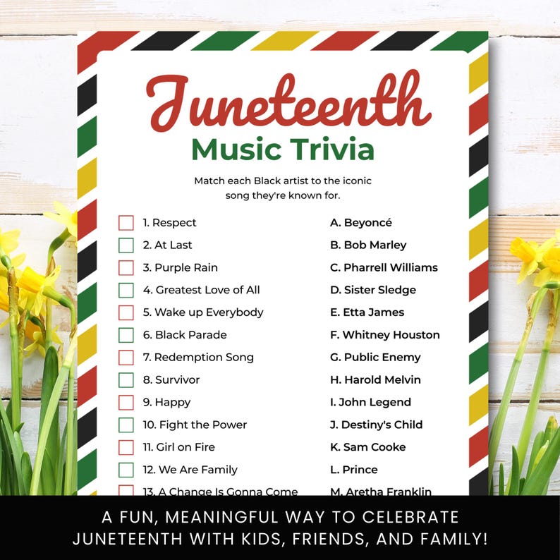 Juneteenth Music Trivia Game, Freedom Day Printable, Juneteenth Song ...