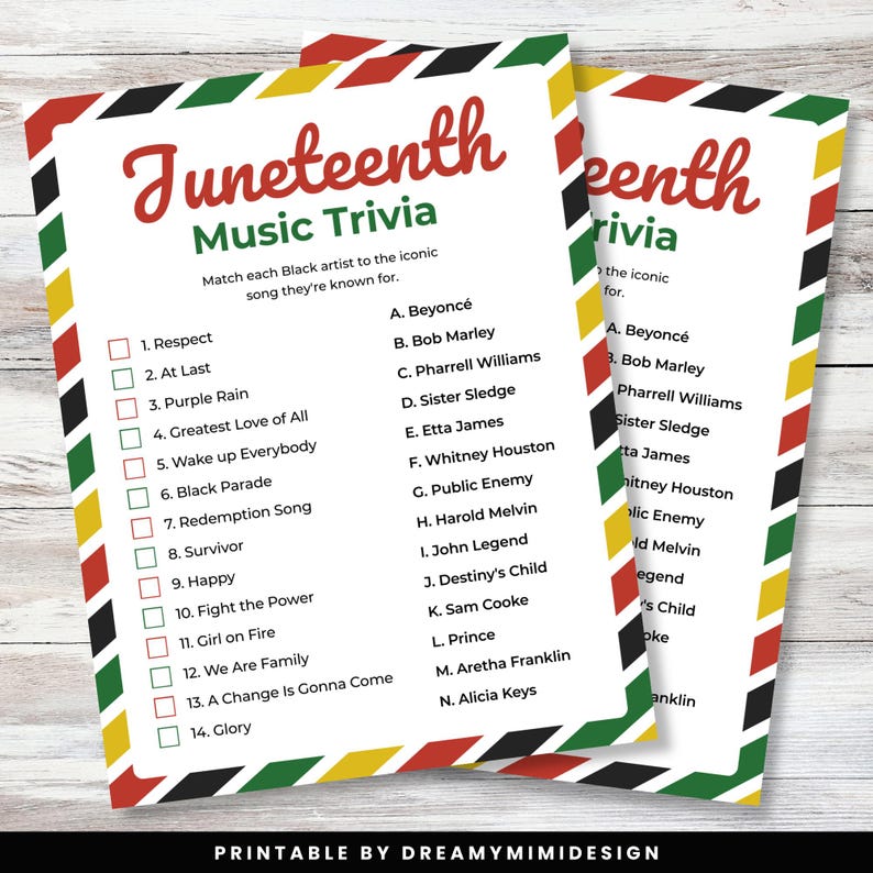 Juneteenth Music Trivia Game, Freedom Day Printable, Juneteenth Song ...